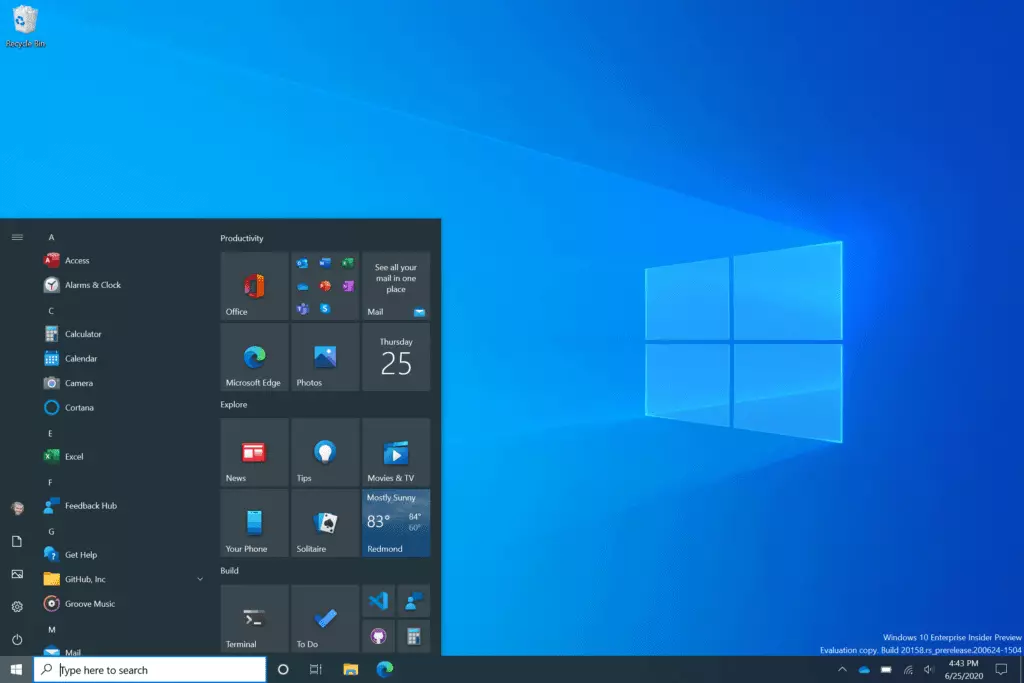 Windows 10 ម៉ឺនុយចាប់ផ្តើមថ្មីងងឹត