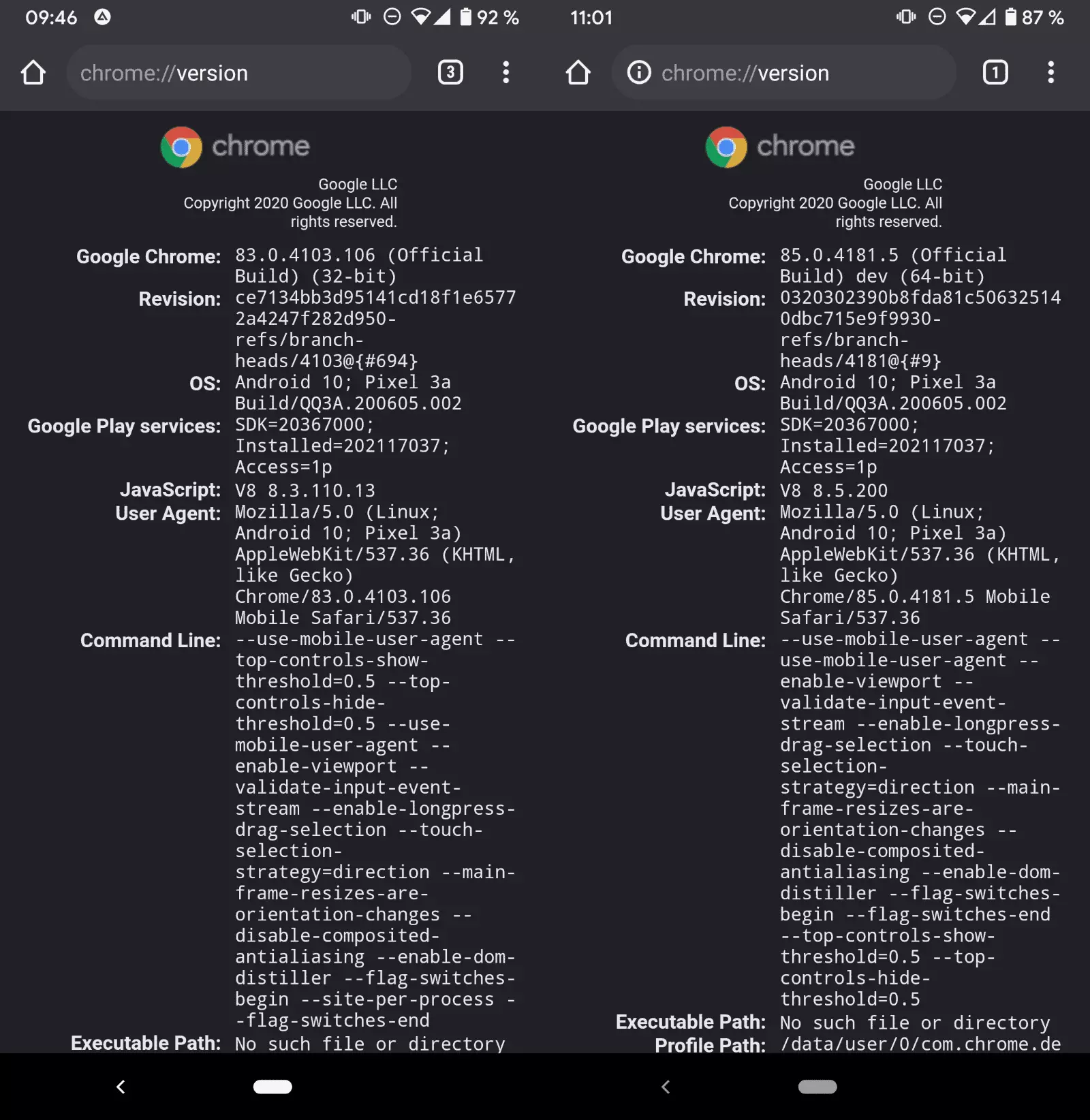 Версияи 64-битии Google Android Chrome
