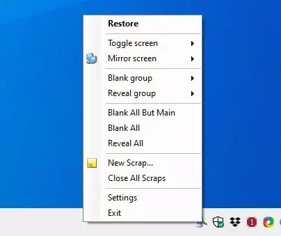 Multiscreen Blank tray menu