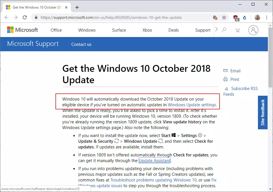 Windows 10 октябрь 2018 яңарту