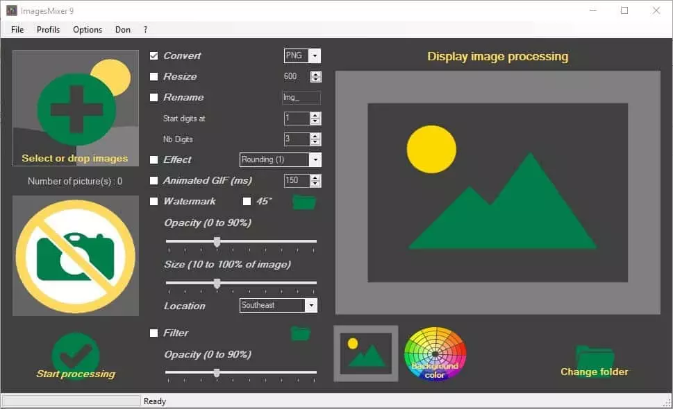 Mae ImagesMixer yn drawsnewidiwr delwedd swp radwedd, ailenwir, ac offeryn dyfrnod