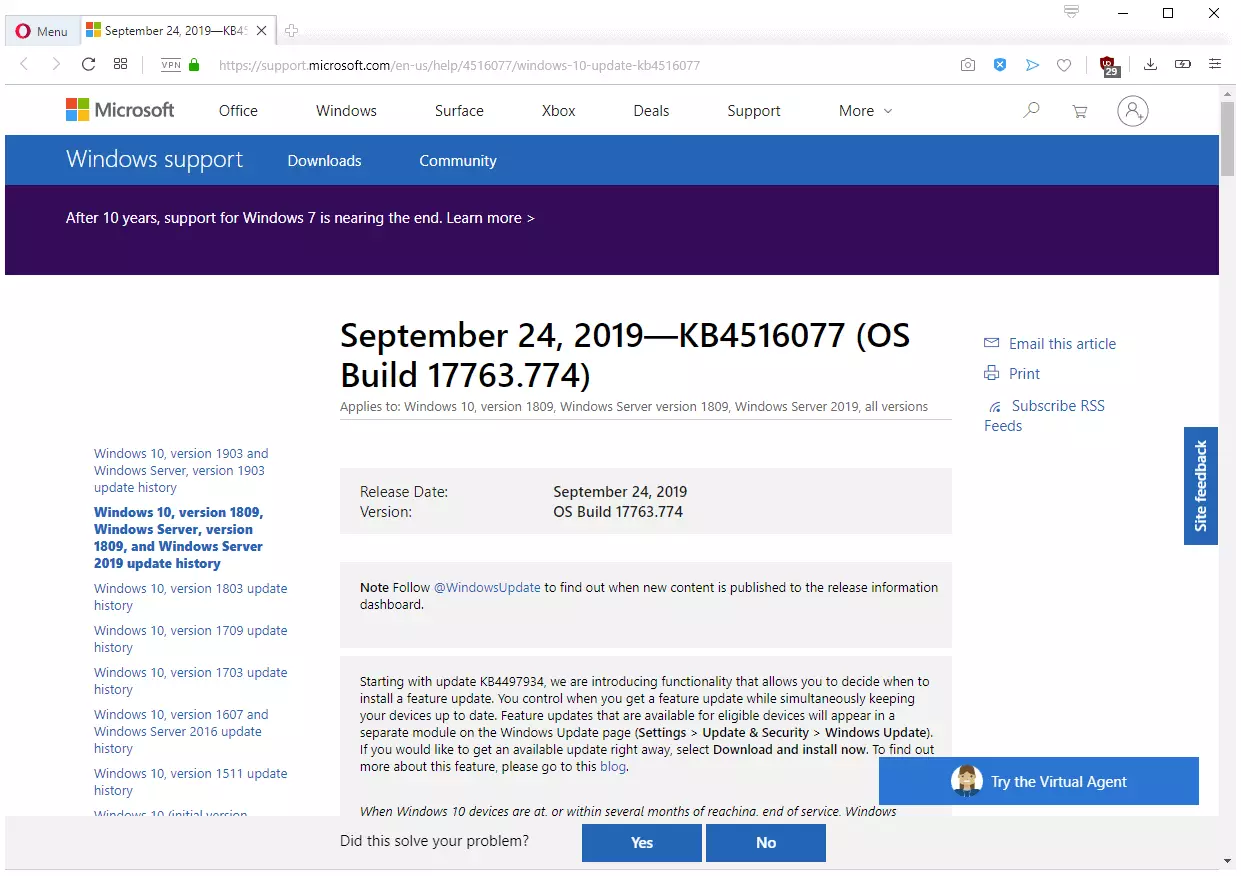 Windows 10 e ntlafalitsoe ka September 2019