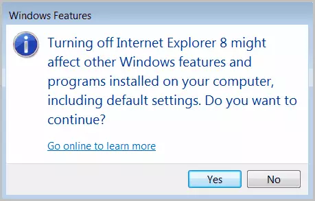 Internet Explorer 8-ны Windows 7-дән бетерә аласызмы?