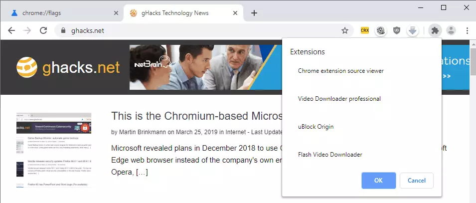 icona delle estensioni della barra degli strumenti di Chrome