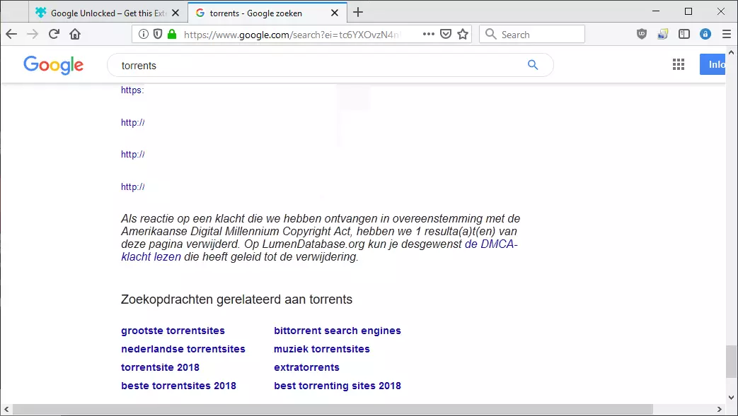 google search dmca ප්‍රතිඵල