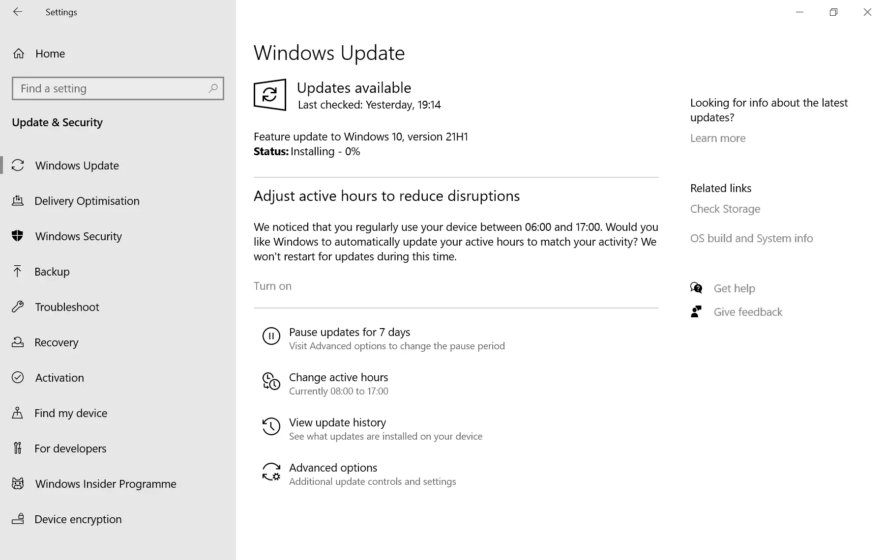 Windows 10 version 21h1 installation