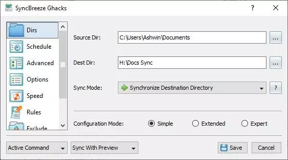 Pag-setup ng SyncBreeze