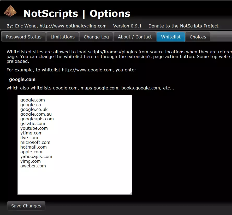 notscript அனுமதிப்பட்டியல்