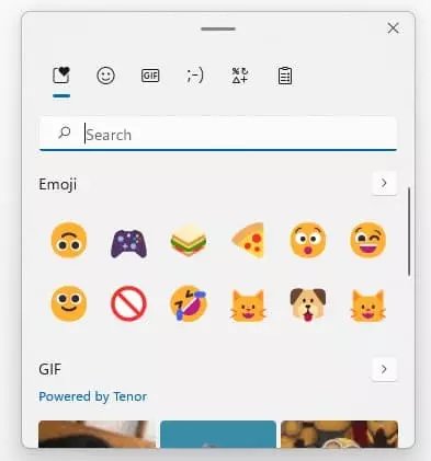 Windows 11 emoji პანელი