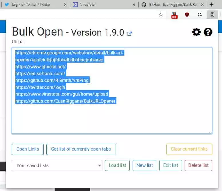 फ़ायरफ़ॉक्स और क्रोम के लिए बल्क URL ओपनर एक्सटेंशन के साथ एक बार में वेबपेजों की सूची खोलें