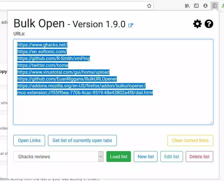 Lista de carga de abridor de URL masivo