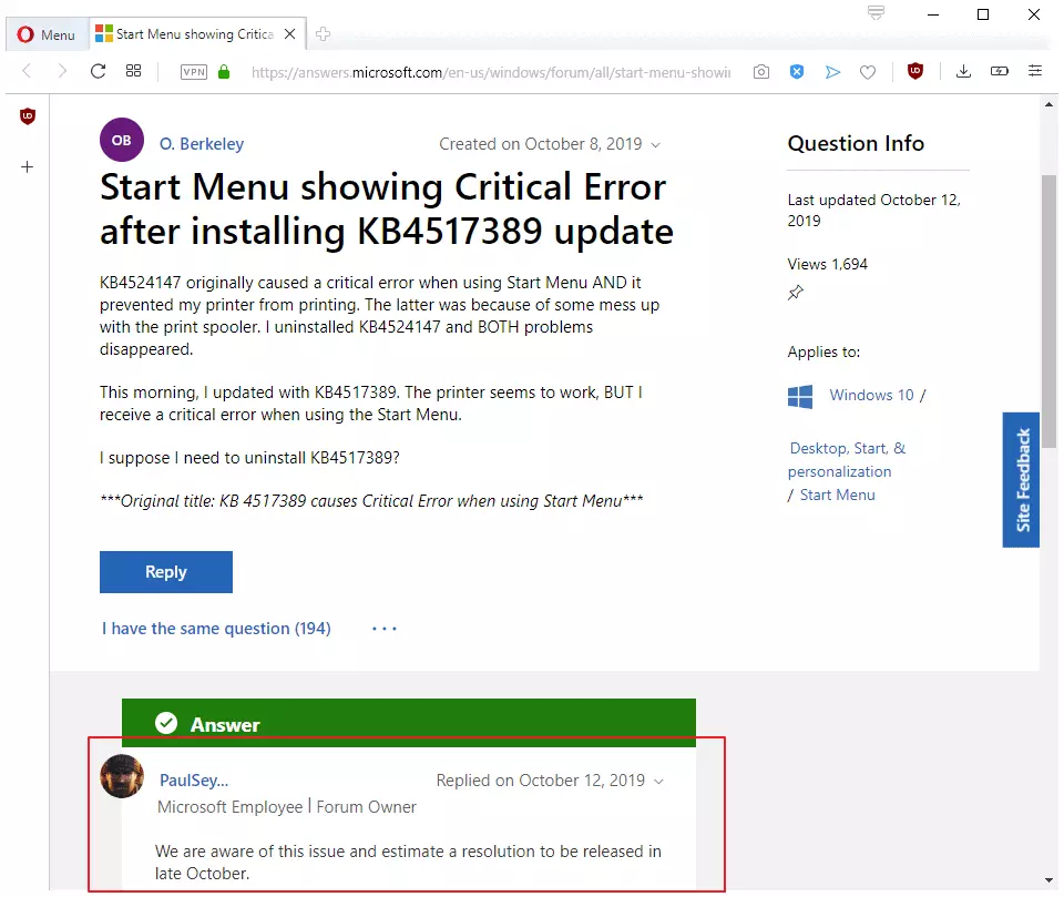 microsoft fix başlanğıc menyusu