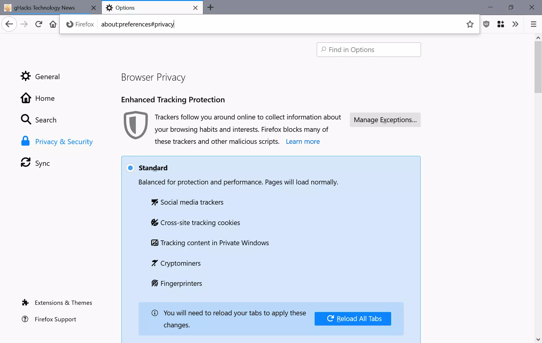 فایرفاکس افزایش حفاظت ردیابی