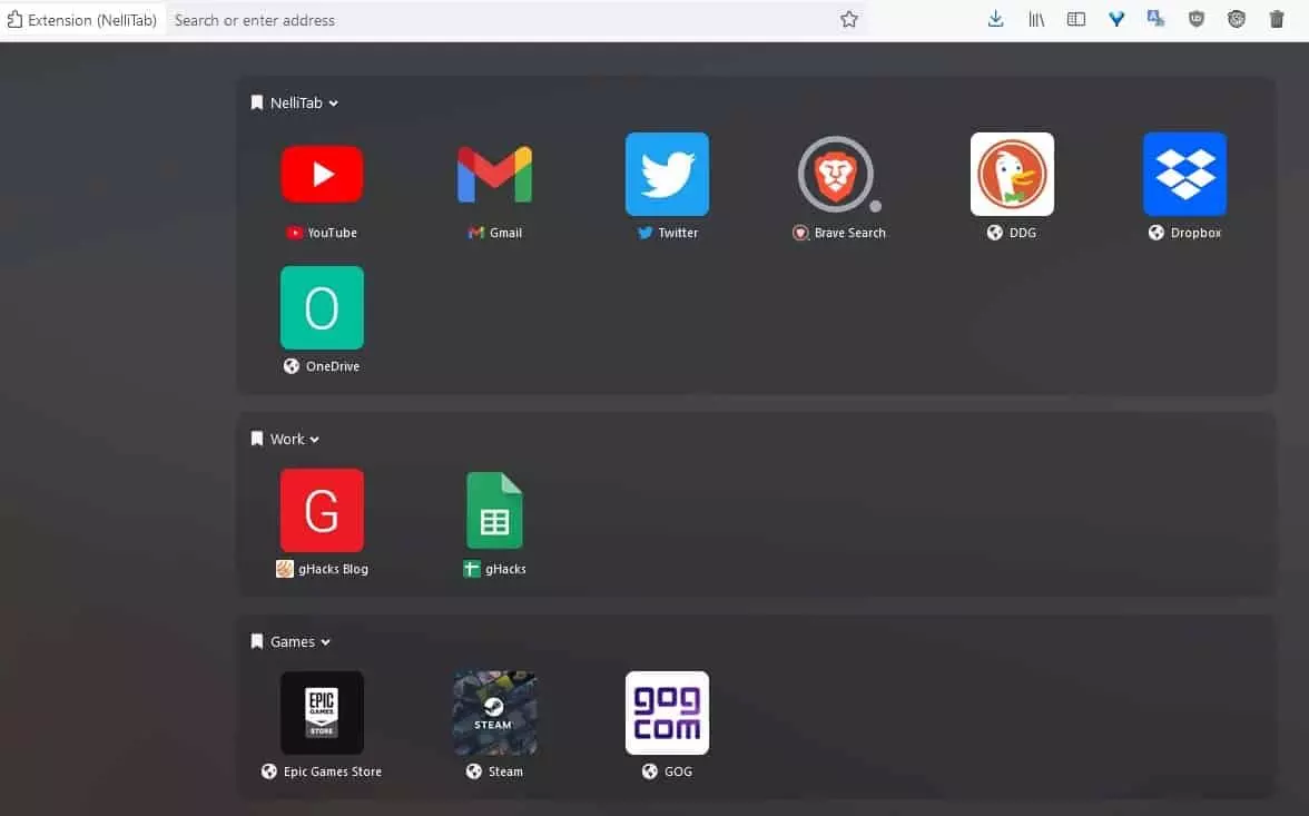 NelliTab არის უაღრესად კონფიგურირებადი ახალი ჩანართის გაფართოება Firefox-ისა და Chrome-ისთვის