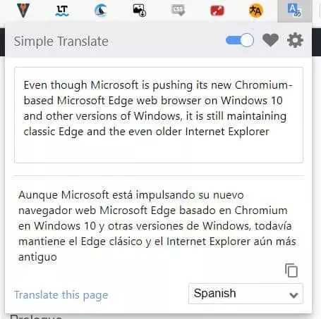 Traduce rapidamente o texto seleccionado coa extensión Simple Translate para Chrome e Firefox
