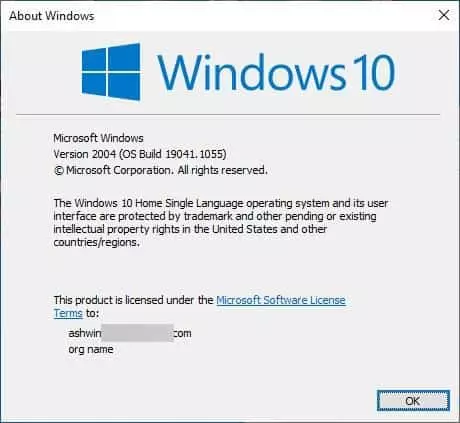 KB5004476 ອັບເດດ Windows 10 2004 19041.1055