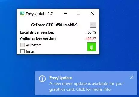 EnvyUpdate je alat otvorenog koda koji vas obavještava kada je dostupno ažuriranje Nvidia drajvera