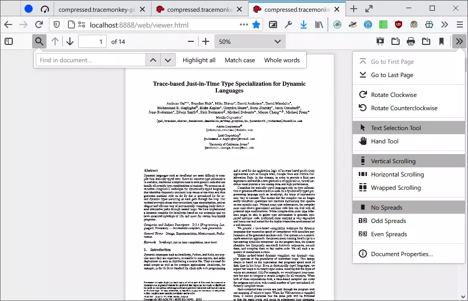 firefox pdf lasītāja gaisma