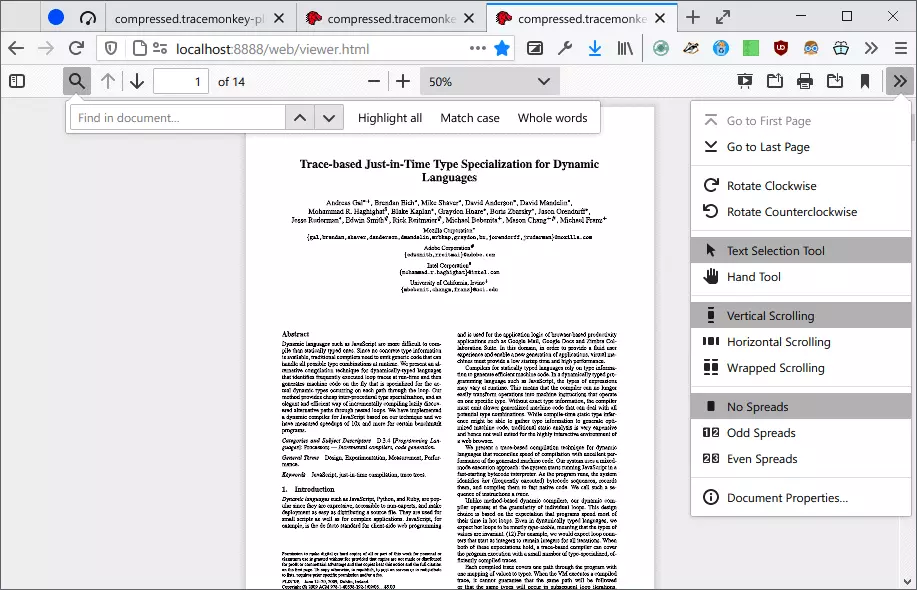 đèn đọc pdf firefox