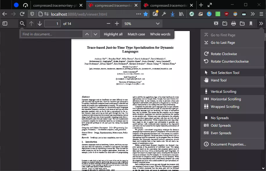 Firefox darllenydd pdf tywyll