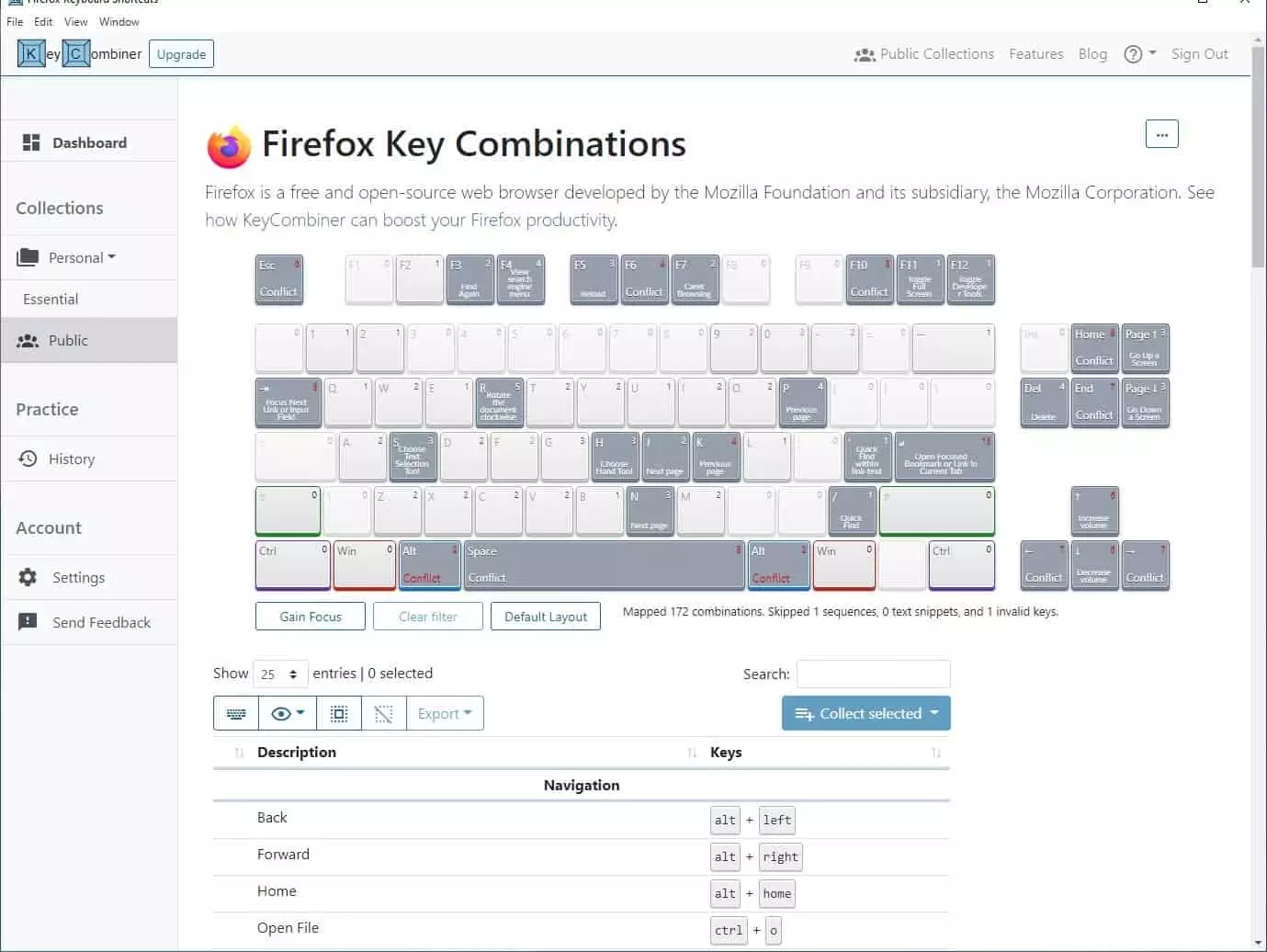 Métodos abreviados de teclado KeyCombiner Firefox