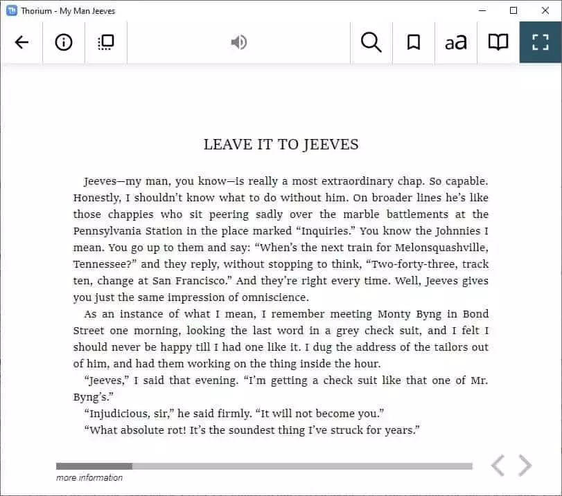 Thorium Reader ელექტრონული წიგნის ინტერფეისი
