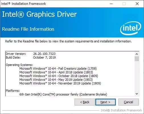 Intel Graphics Drivers pou Windows 10 1909 lage ak isit la nan sa ki nouvo