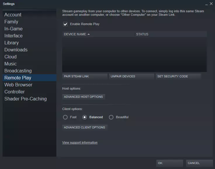 настройки за дистанционно възпроизвеждане на Steam