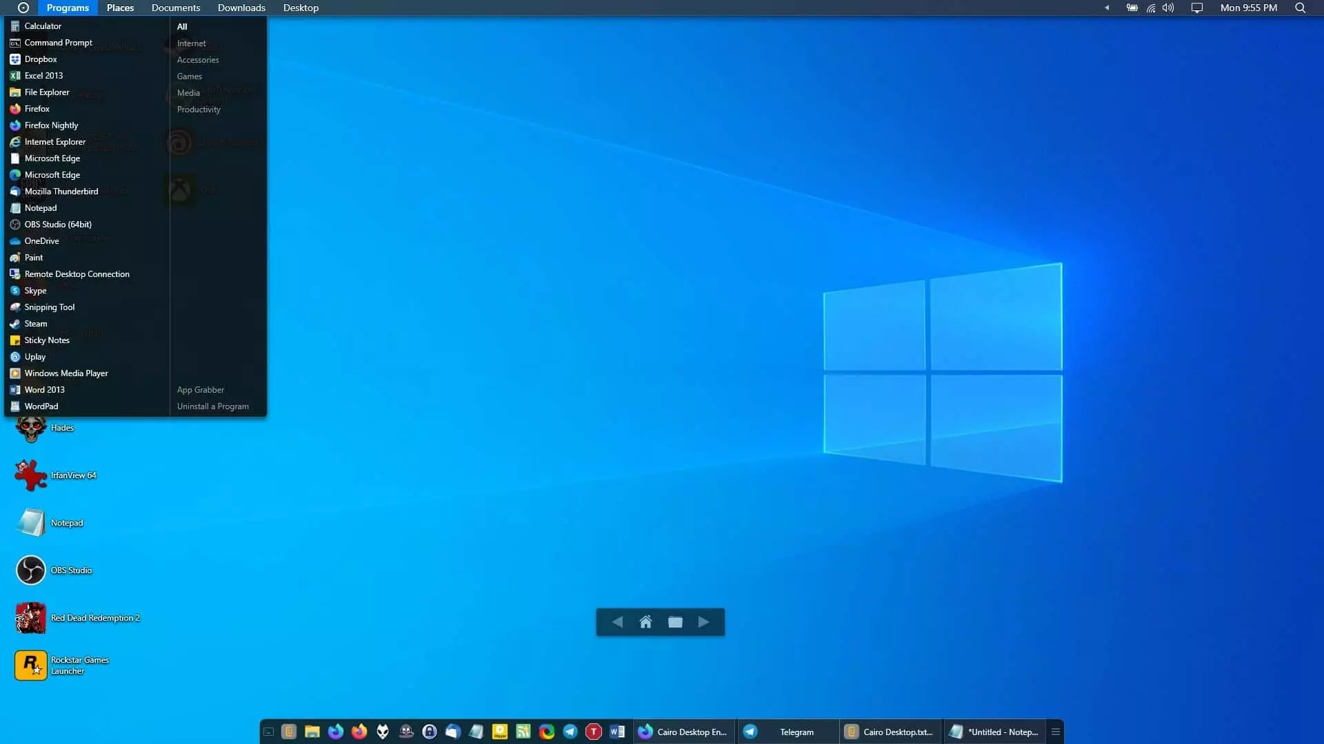 Menuja e programeve të desktopit të Kajros