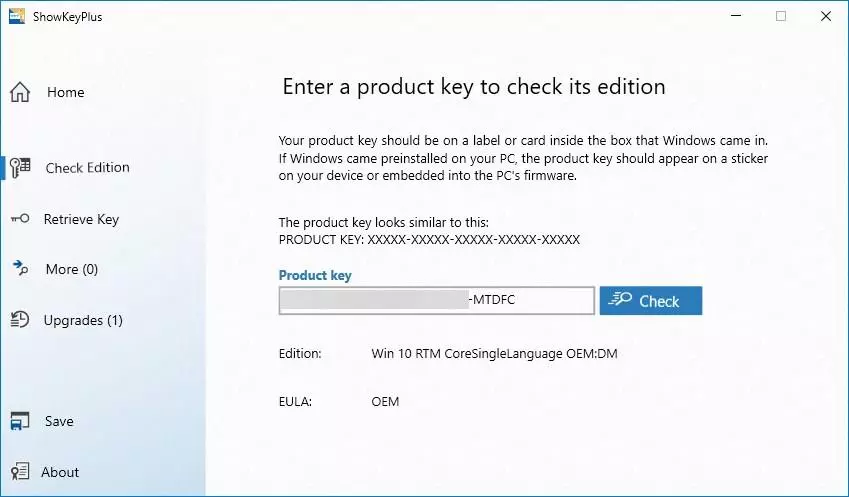 Kiểm tra khóa cấp phép Windows của bạn bằng ShowKeyPlus