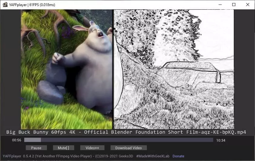 Učinek video filtra skice YAFFplayerja