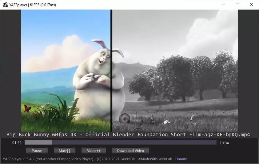 Efeito de filtro de vídeo cinza YAFFplayer