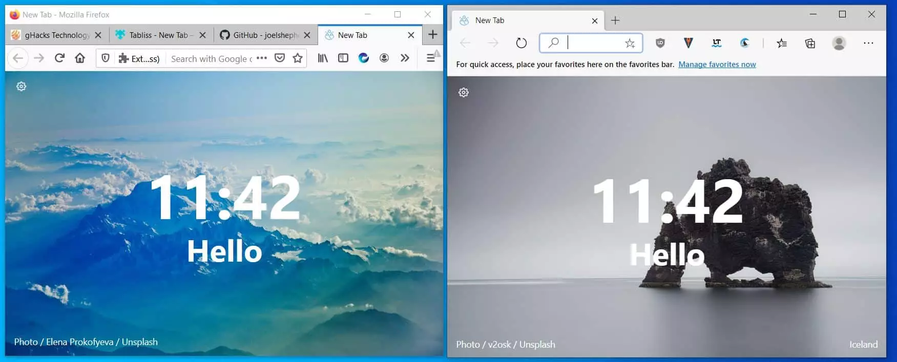 Ang Tabliss usa ka elegante nga bag-ong tab replacement extension alang sa Firefox ug Chrome