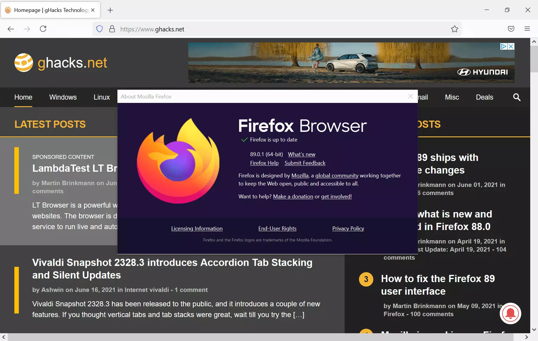 Firefox 89.0.1 куркынычсызлыгын яңарту хәзер бар