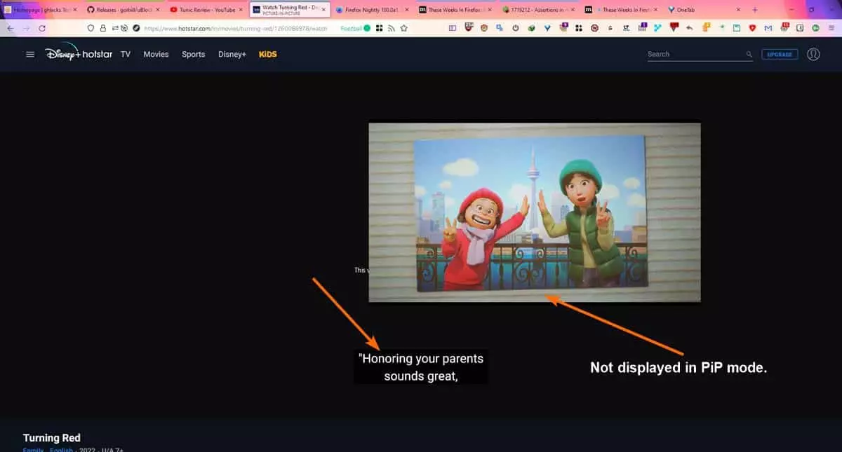 firefox subtitles isina kuratidzwa muPiP modhi