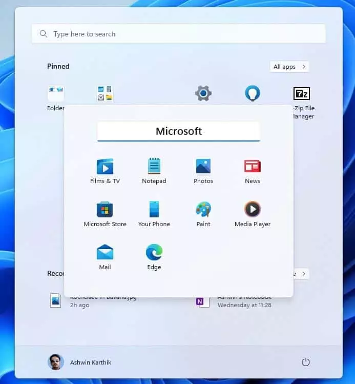 Windows 11 старт менюсындагы папкаларның исемен үзгәртү
