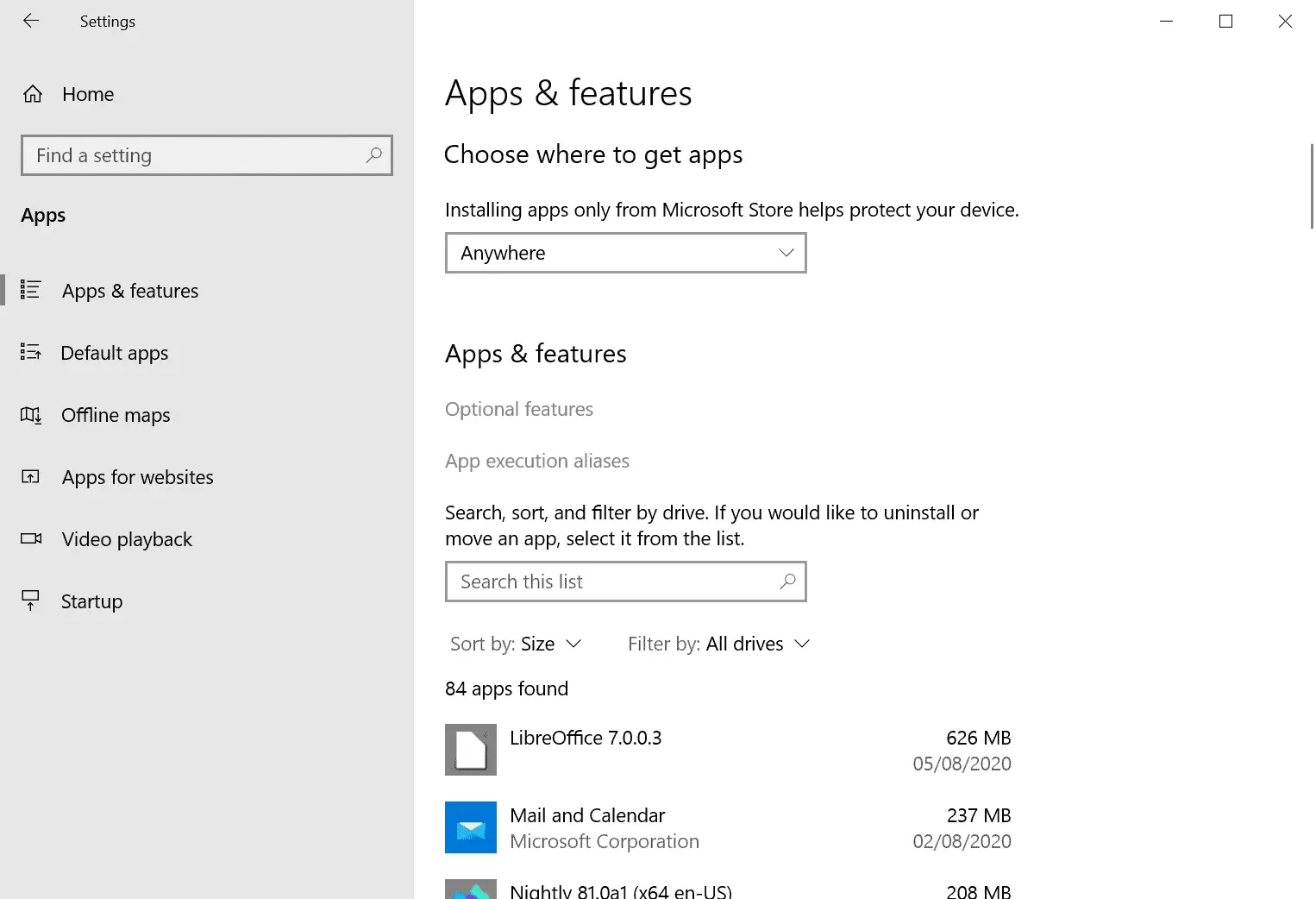Windows 10 uygulama ayarları