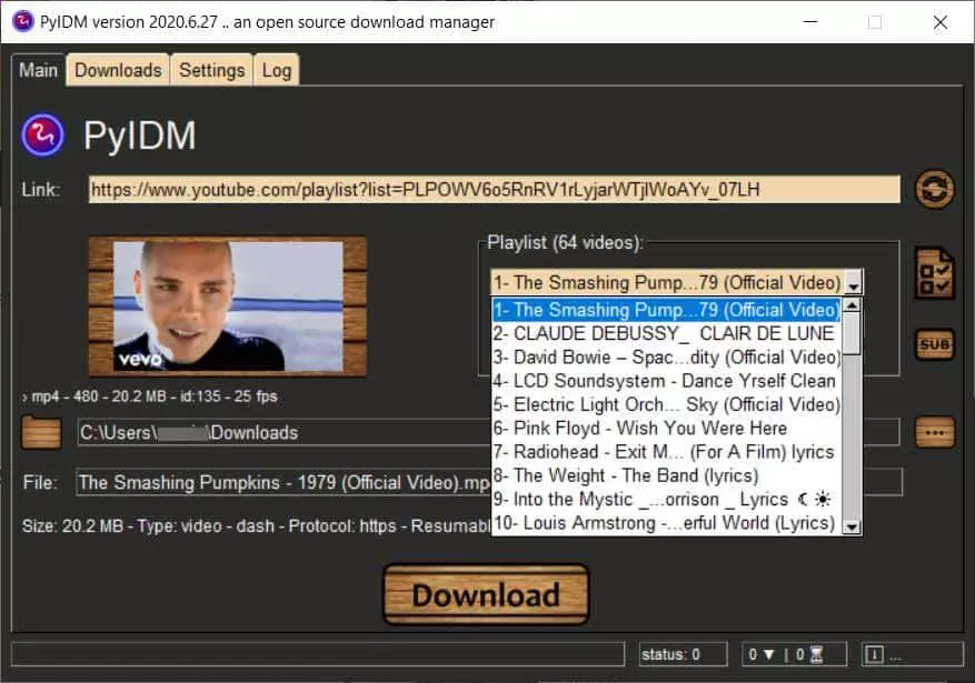 Descărcare playlist pyidm