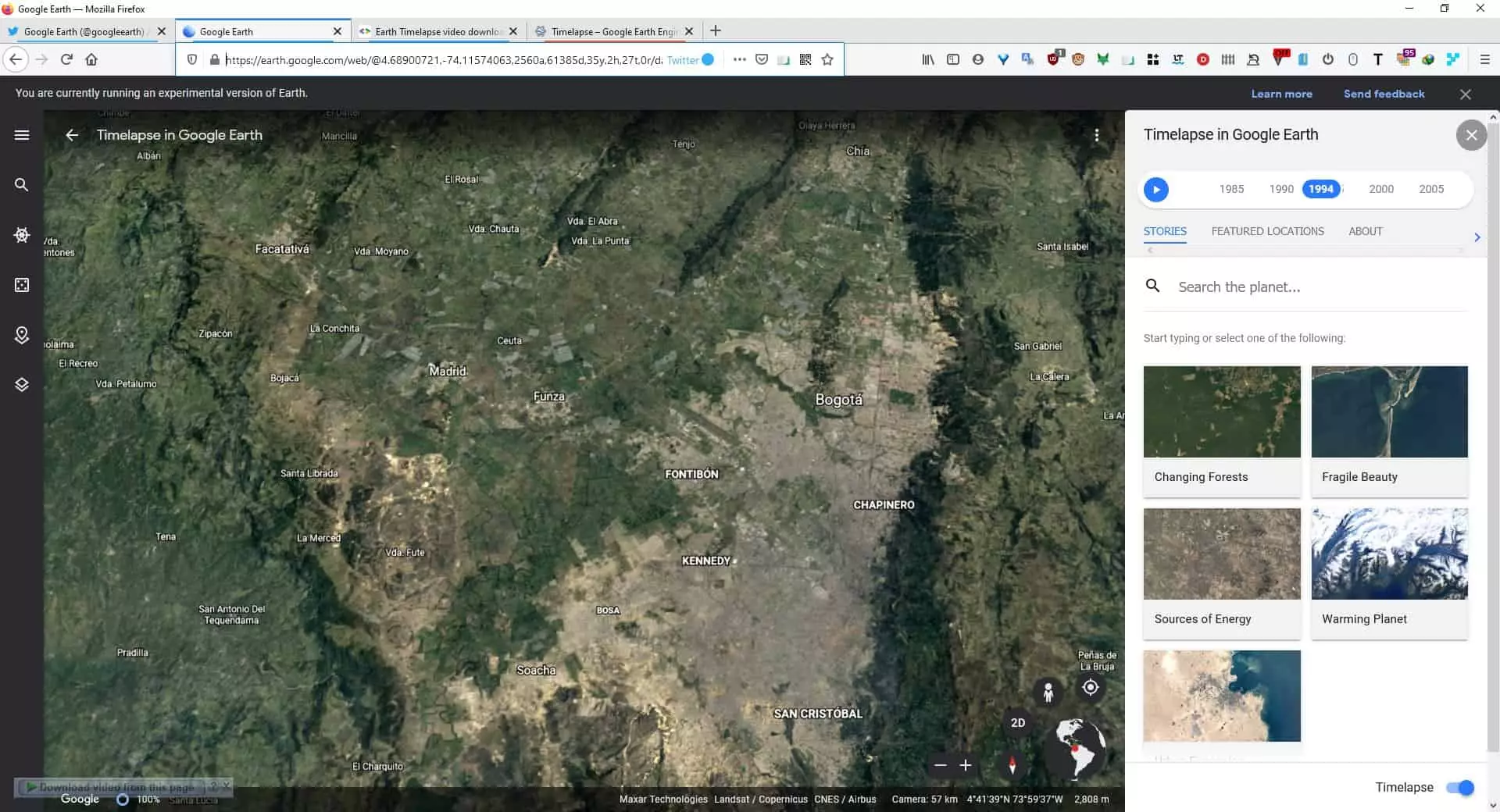 Teko ea livideo tsa Google Earth Timelapse