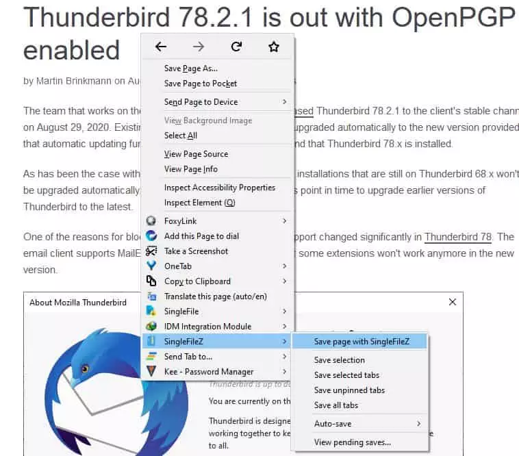 SingleFileZ es una bifurcación de la extensión SingleFile Firefox y Chrome, pero con una mejor compresión de archivos