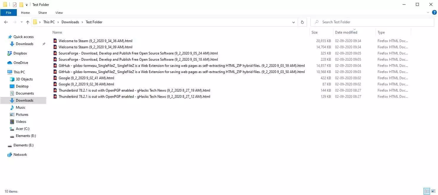 SingleFileZ vs SingleFile fitxategien konpresioaren konparazioa