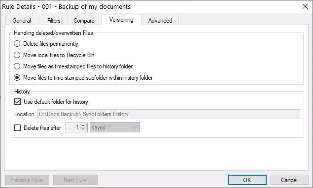 Syncfolders versioning