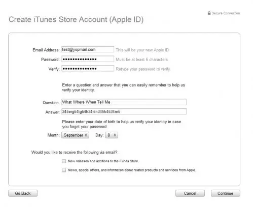 creează un cont de magazin iTunes
