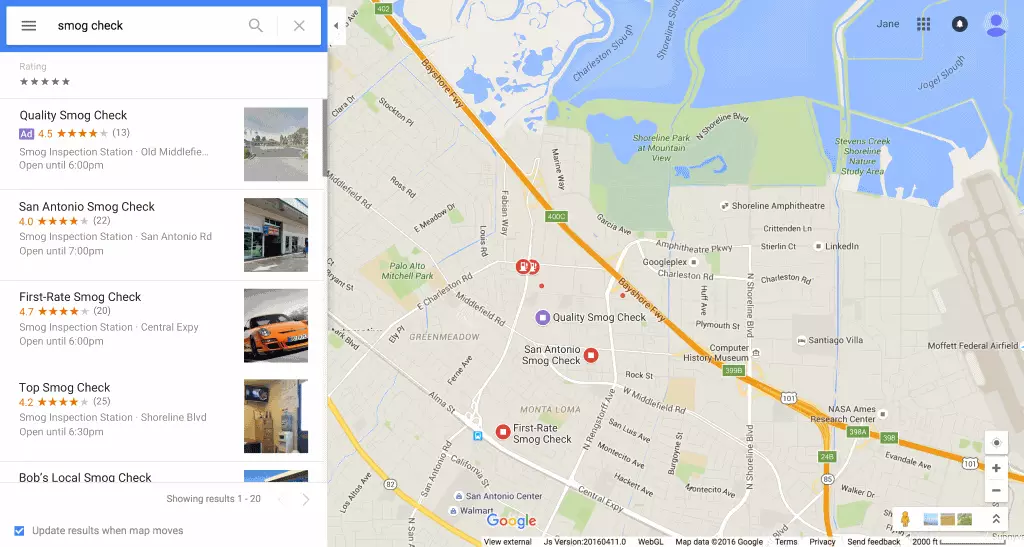 Reklamy v místním vyhledávání v Mapách Google