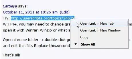 Firefox deschide link-ul text simplu