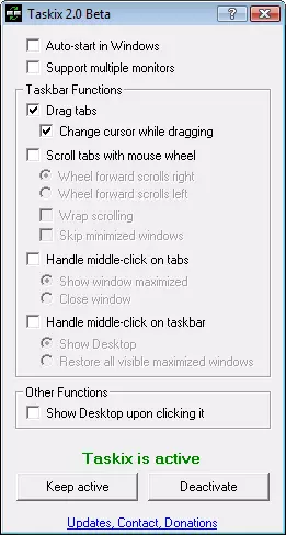 Software Taskix hlavního panelu Windows