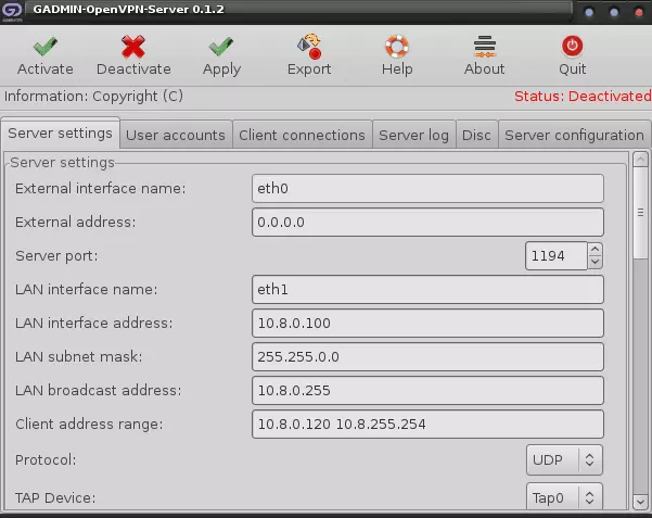 Iestatiet Linux VPN serveri ar Gadmin-VPN-Server