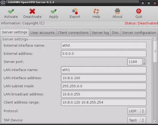 Бо Gadmin-VPN-Server сервери Linux VPN насб кунед 2699_1