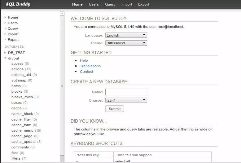 Administrasi MySQL yang sangat sederhana dengan SQL Buddy