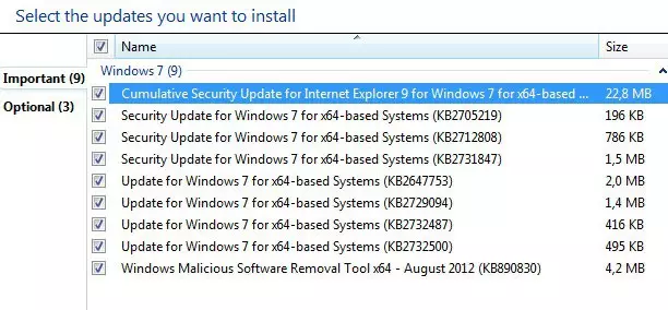 Windows-oppdateringer august 2012